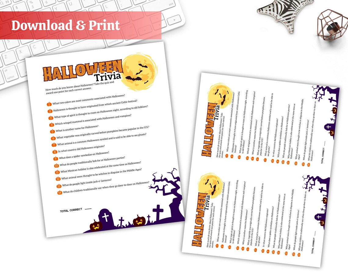 Halloween Trivia Game: Spooky Party Quiz (PDF Printable With Answer Key ...