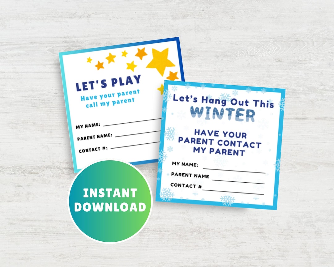 Play Date Cards, Kids Calling Cards, Winter Play Date Cards, Let's Play ...