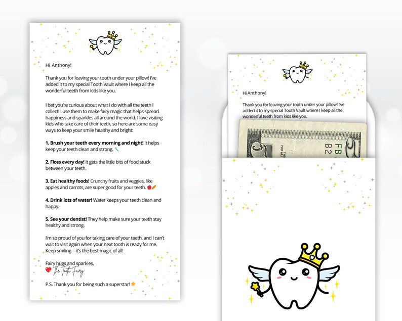 Tooth Fairy Letter & Receipt | Tooth Fairy Money Envelope - Editable Canva Template | Instant ...