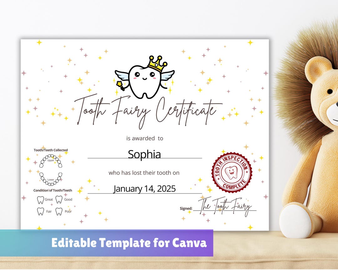 Tooth Fairy Certificate – Editable Canva Template - Instant Download - Etsy