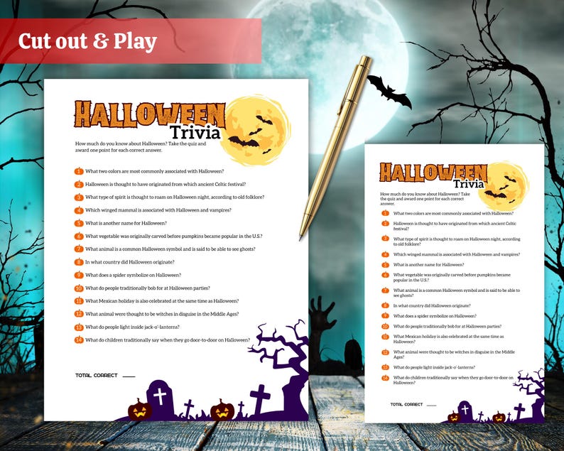 Halloween Trivia Game: Spooky Party Quiz (PDF Printable With Answer Key ...