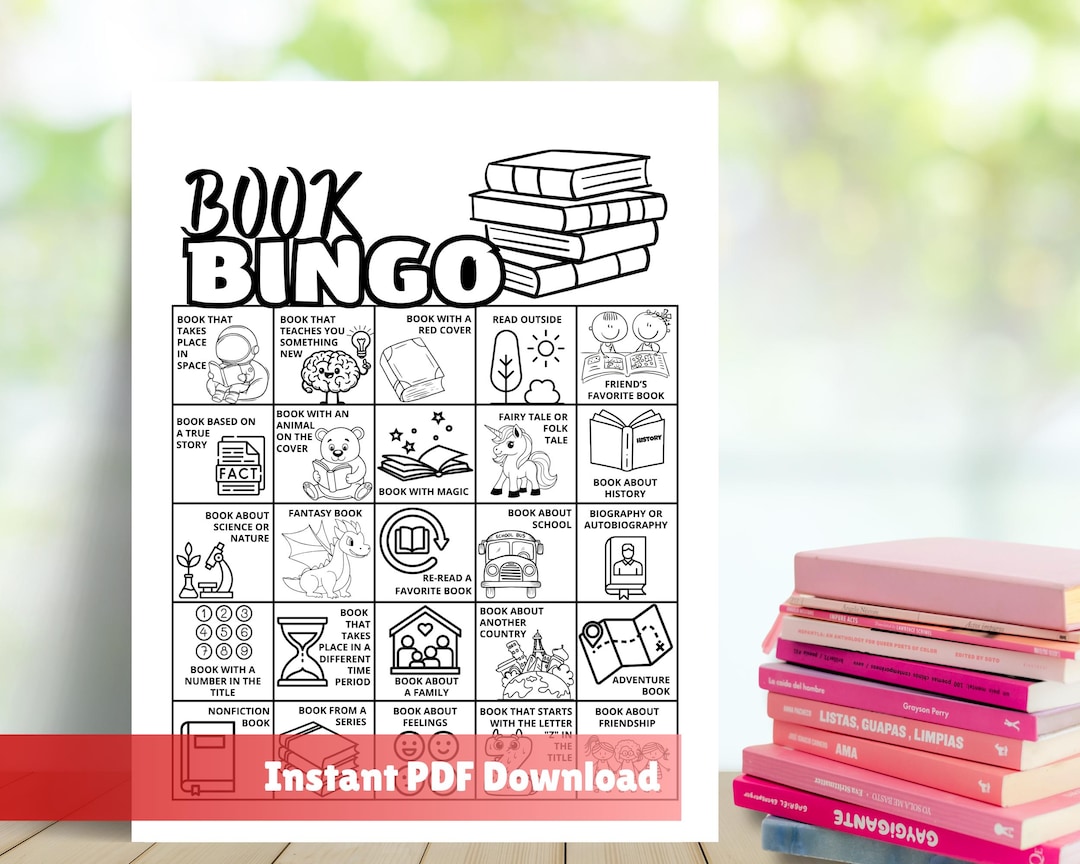 Book Bingo Printable for Kids | Reading Challenge Game | Coloring ...