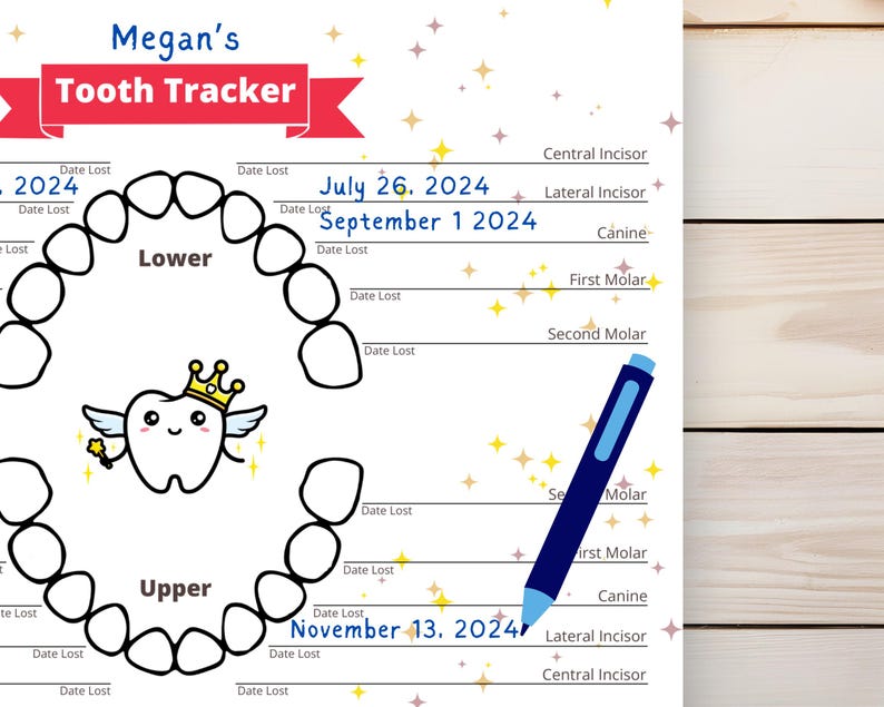 Lost Tooth Tracker Printable: Tooth Fairy Record Keeper (digital ...