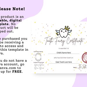 Tooth Fairy Certificate – Editable Canva Template - Instant Download - Etsy