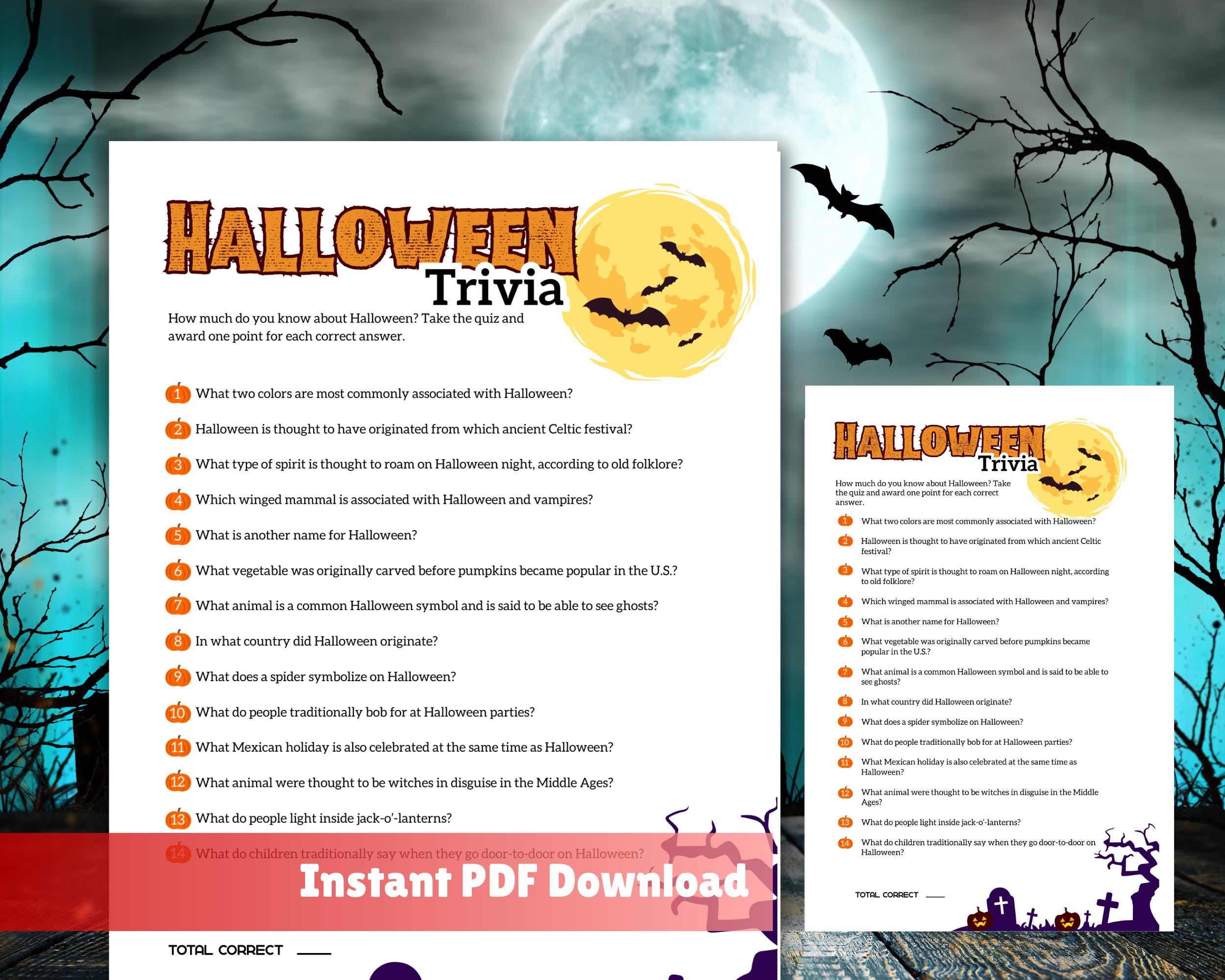 Halloween Trivia Game: Spooky Party Quiz (PDF Printable With Answer Key ...