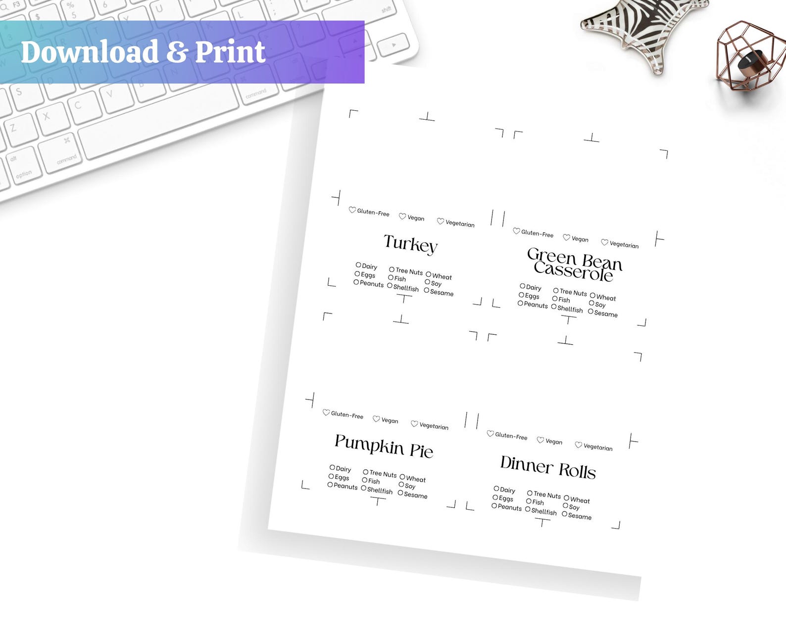 Minimal Design Buffet Food Labels | Editable Food Cards With Allergen ...