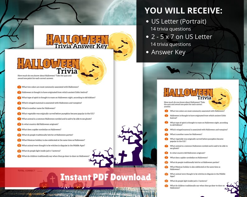 Halloween Trivia Game: Spooky Party Quiz (PDF Printable With Answer Key ...