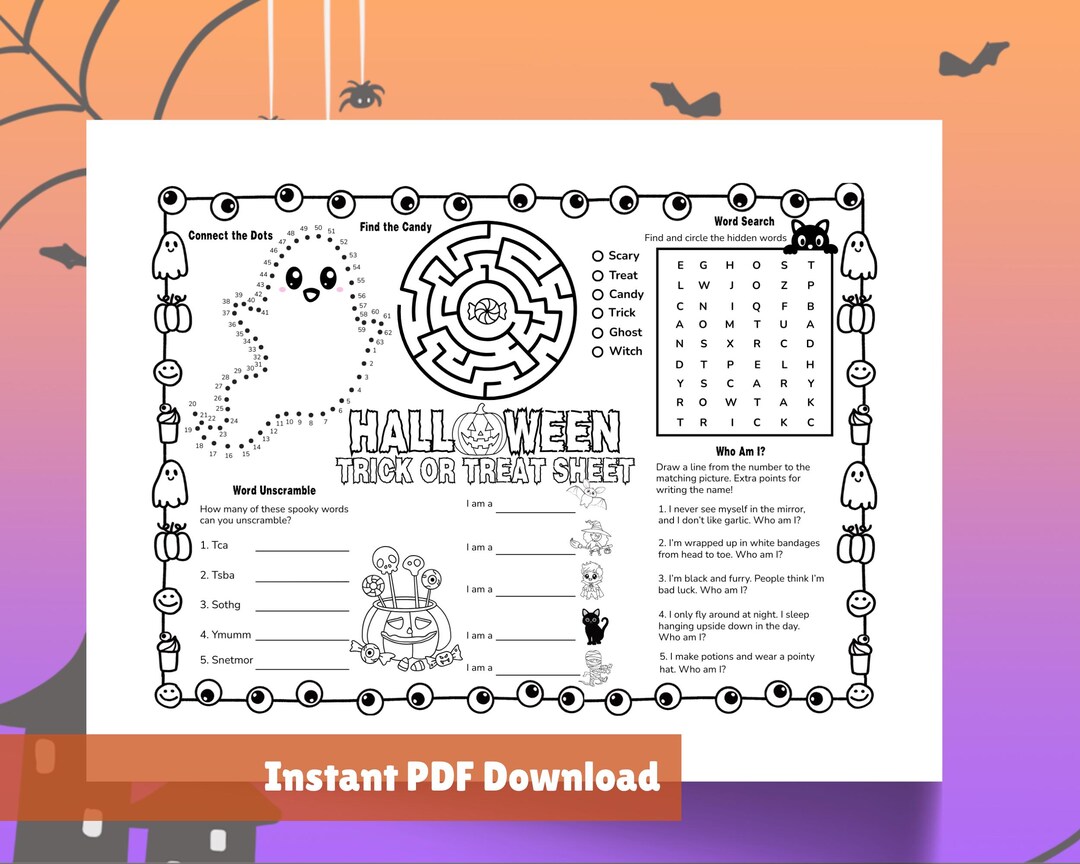 Halloween Activity Placemat for Kids | Printable Coloring Page, Maze ...