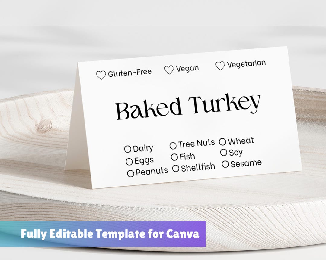 Minimal Design Buffet Food Labels | Editable Food Cards With Allergen ...