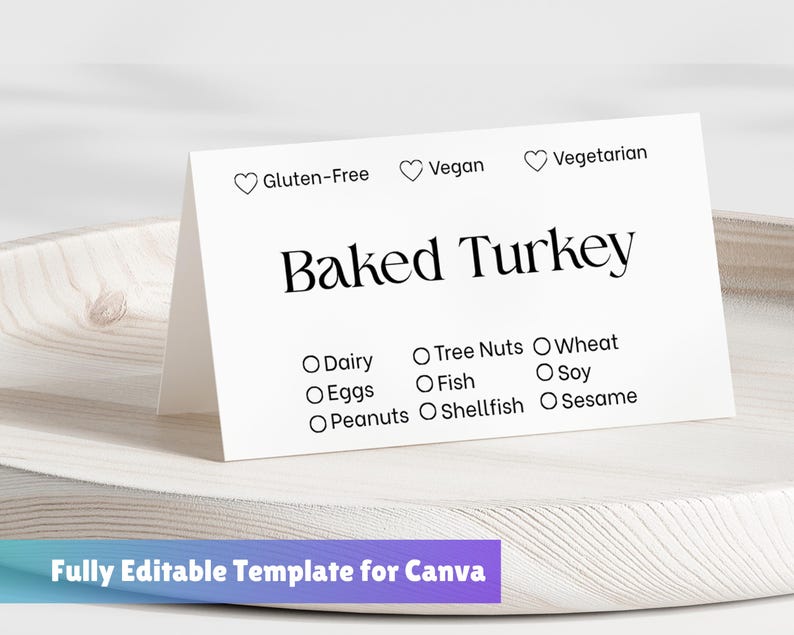 Minimal Design Buffet Food Labels | Editable Food Cards With Allergen ...