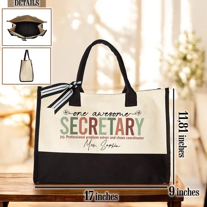Personalized Secretary Tote Bag, Custom Gift for Secretary Appreciation ...