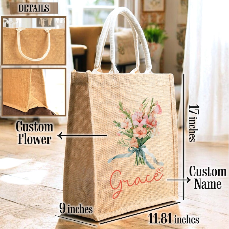 Personalized Floral Tote Bag, Custom Weekender Bag, Wildflower Tote Bag ...