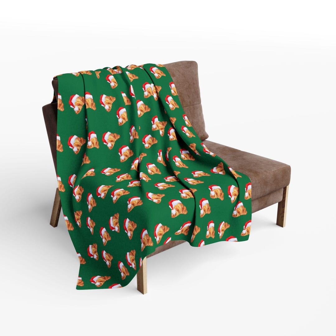 Santa Croissant Fleece Throw, Christmas Gift Blanket, Cozy Festive Home ...