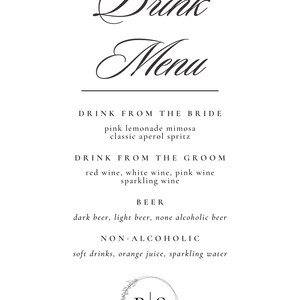 Drink Menu Digital Template, the Elegance Collection - Etsy