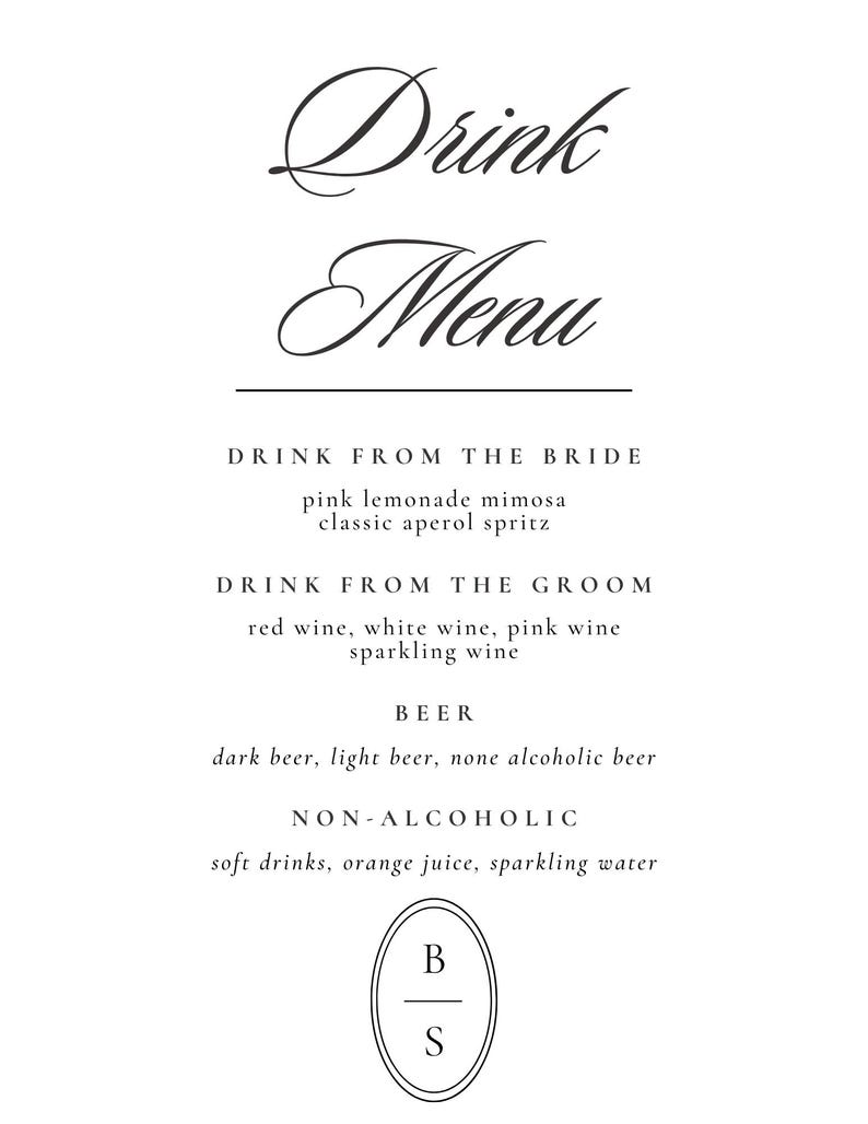 Drink Menu Digital Template, the Elegance Collection - Etsy