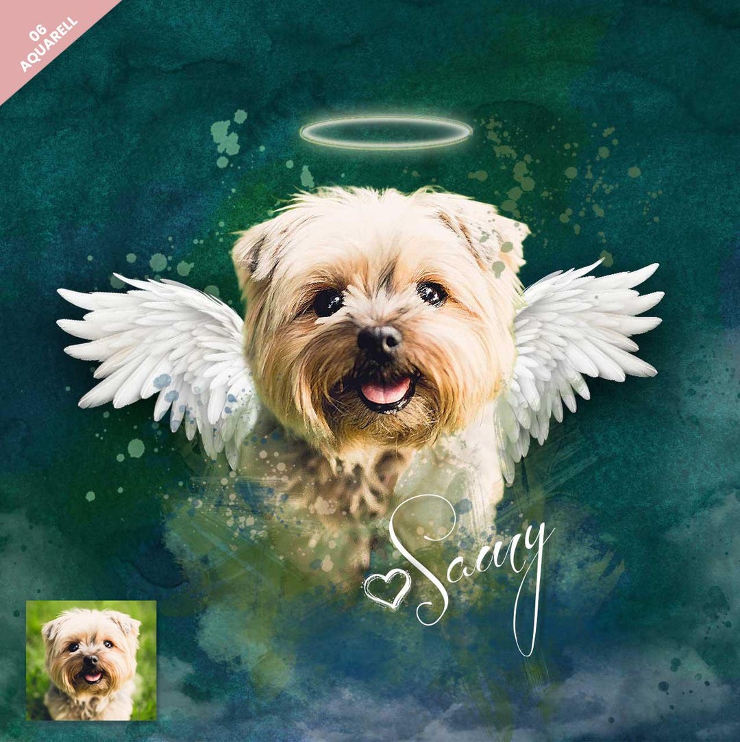WATERCOLOR Individual Personalized Animal Portrait Pet Deceased Angel ...