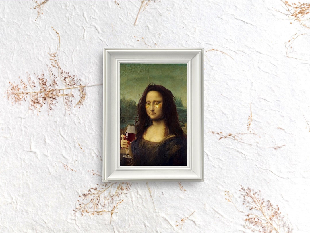 Mona Lisa Drinking Wine Modern Style Adaptation Vintage Framed Art With ...