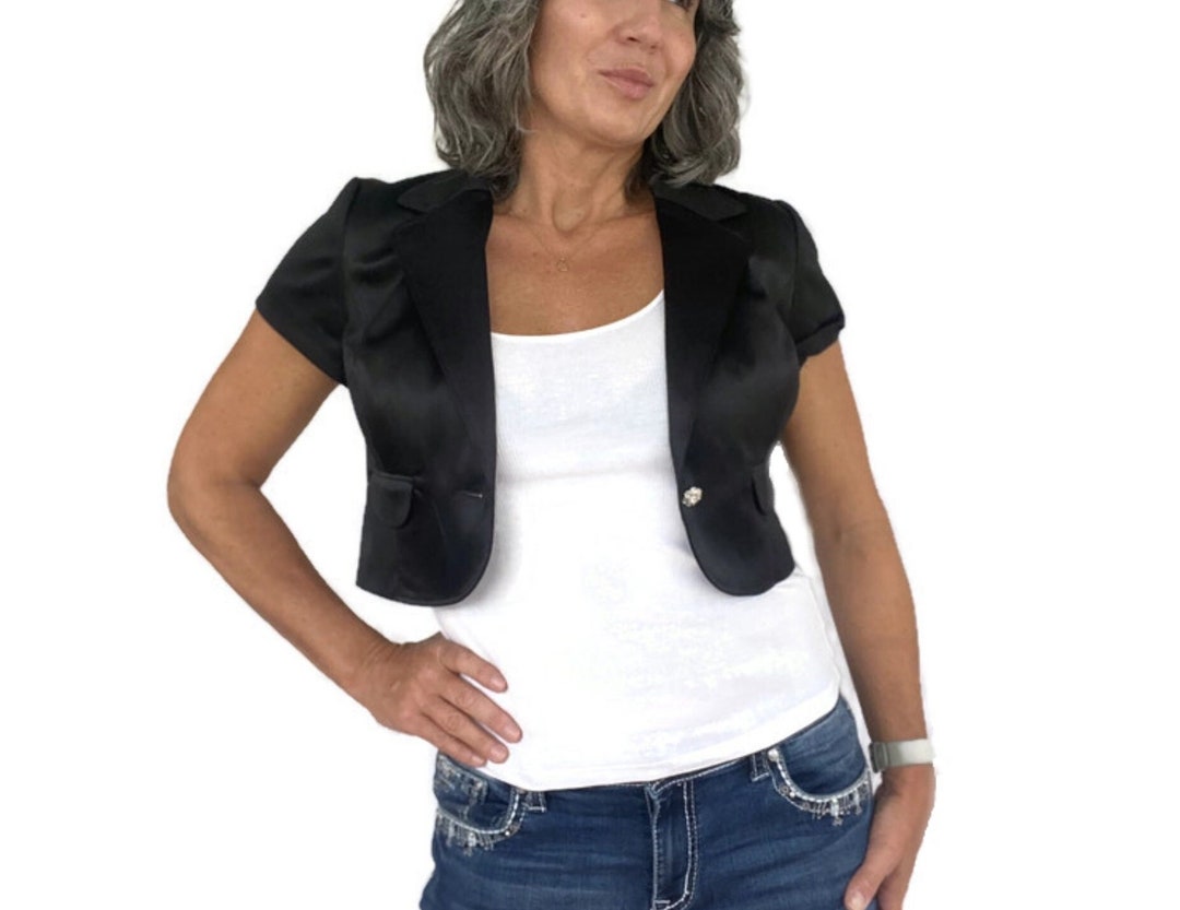 Y2K Shrug Jacket, Cropped Satin Blazer Cocktail Jacket. M - Etsy