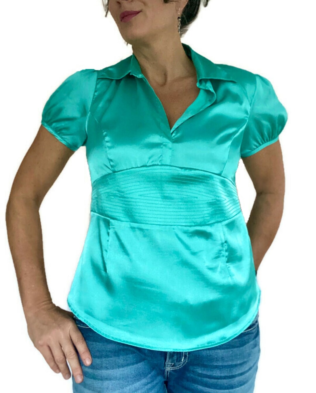 Y2K Style Puff Sleeve Top, Vintage Satin Going Out Top, Empire Waist ...