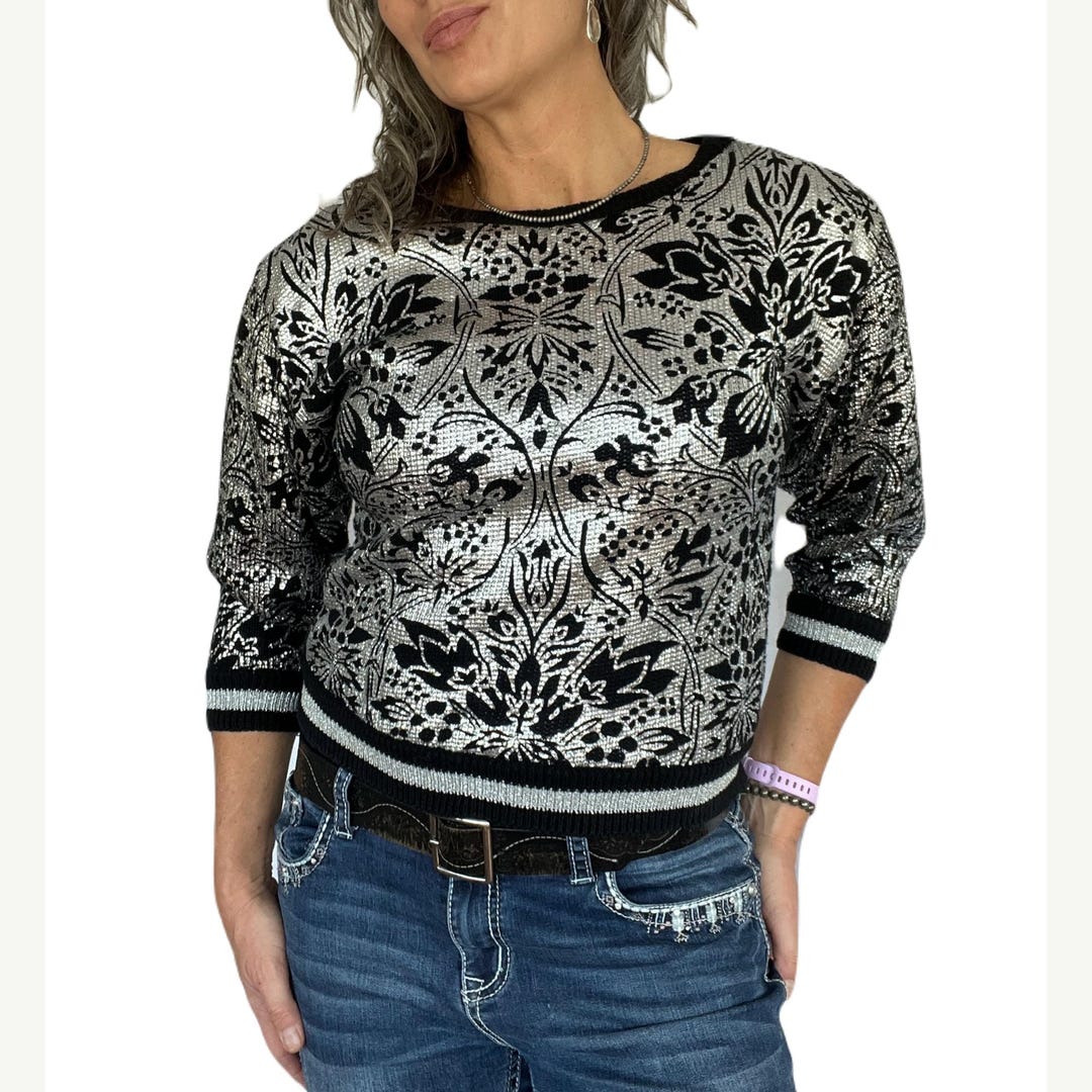 Vintage 80s Metallic Brocade Sweater: Embellished Sequin Jumper, Small ...