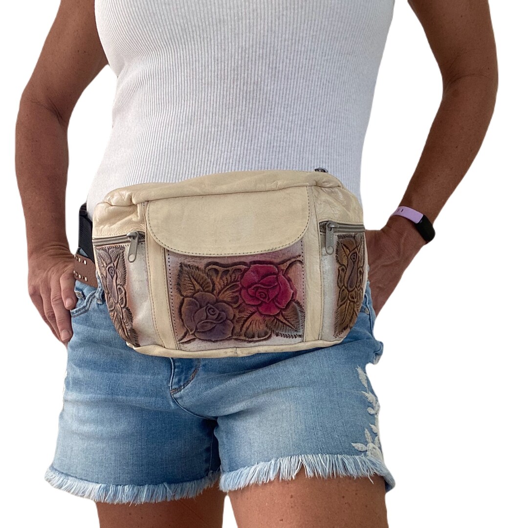 Vintage Fanny Pack Tooled Leather Bum Bag, Utilitarian 80s Street Style ...