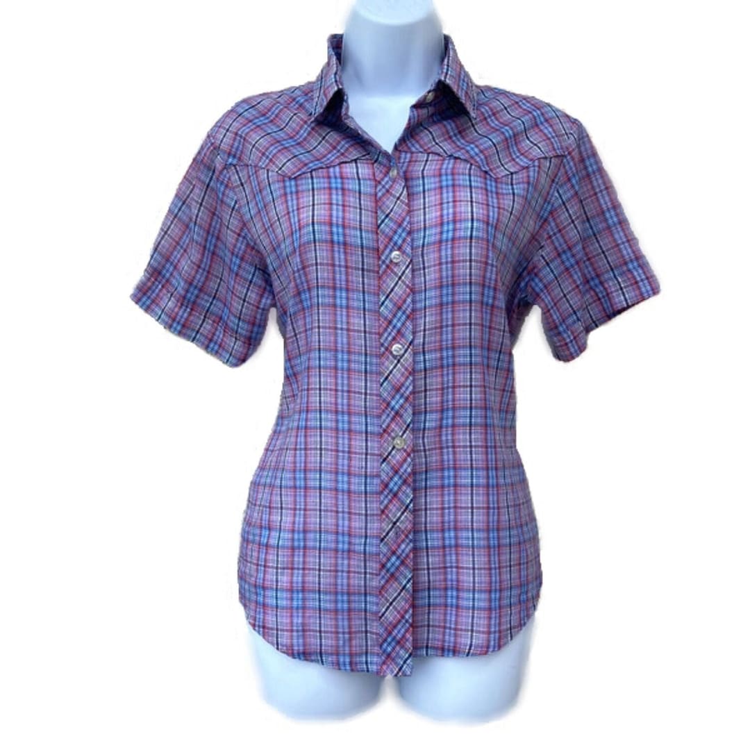 Retro 70s Plaid Checkered Top: Western Country Chic Women's Medium ...