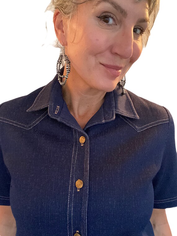 70s Western Aesthetic Denim Look Tunic. US 10, M/L - Gem