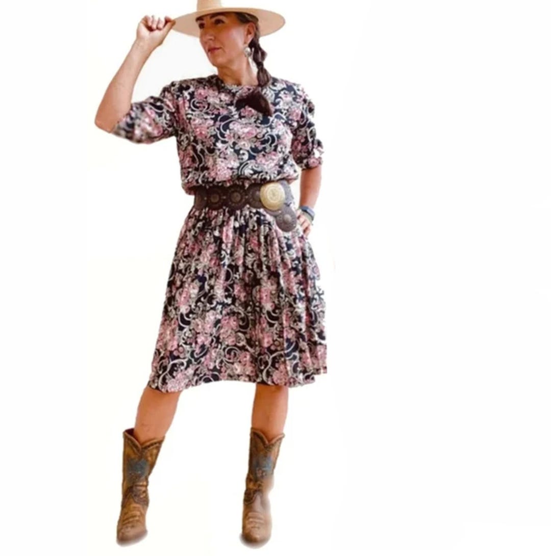 Vintage 80s Floral Prairie Dress: Cottagecore Boho Western Style - Etsy