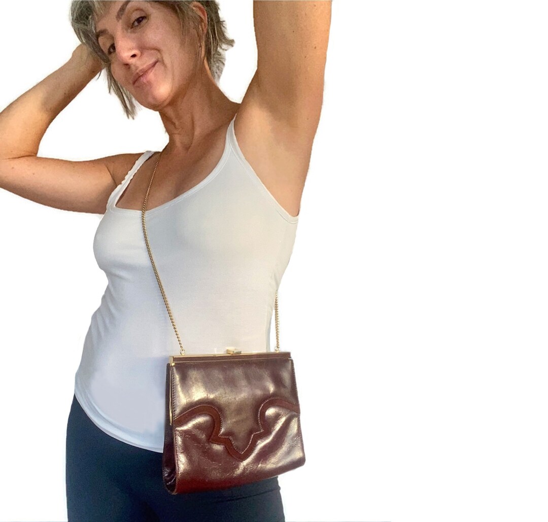 Vintage Western Inspired Cognac Leather Frame Purse With Chain - Etsy
