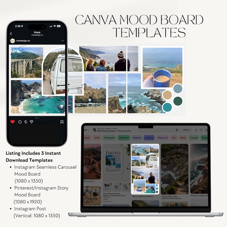 Digital Download: Canva Social Media Mood Board Templates, Seamless ...
