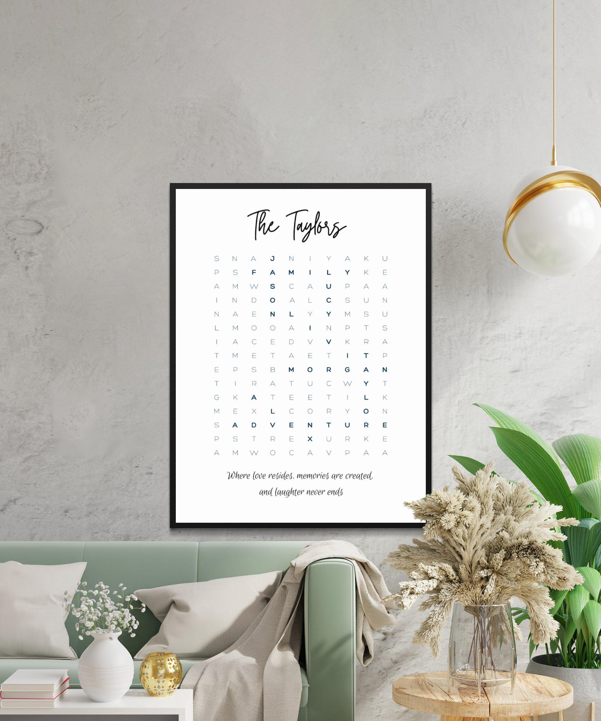 Personalized Word Search Wall Art | Minimalist Digital Printable Decor ...