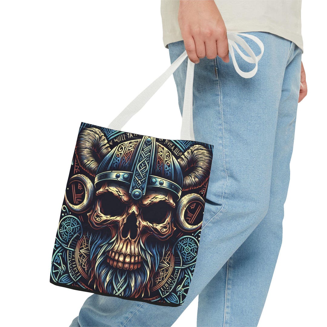 Viking Skull Tote Bag, Boho Bag, Eye-catching Shopper, Gift for Him ...