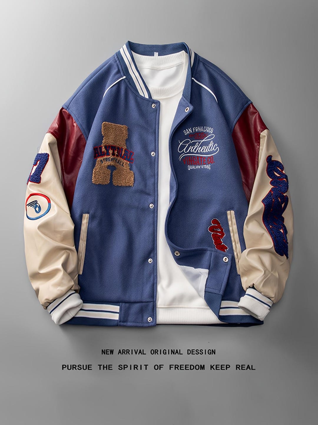 Vintage Casual Letterman Jacket Men's Baseball Outerwear With ...