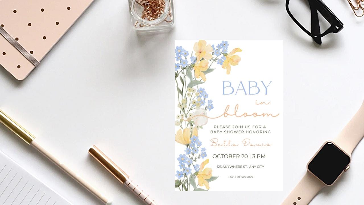 Baby Shower Invitation, Spring Summer Floral Baby Shower, Digital Baby ...