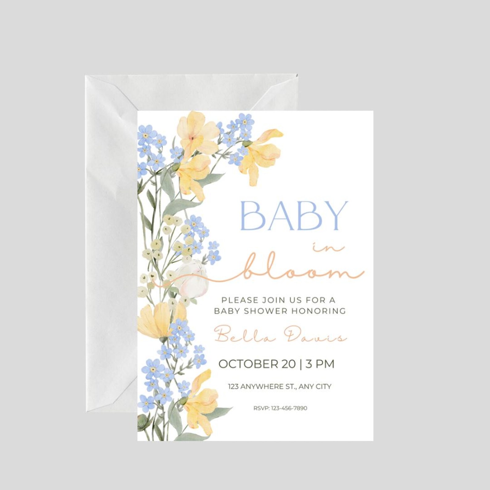 Baby Shower Invitation, Spring Summer Floral Baby Shower, Digital Baby ...