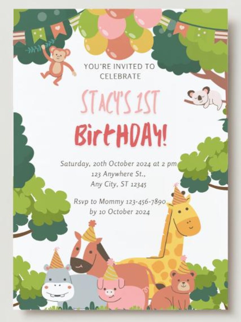 Editable Digital Kids Birthday Card Template Instant Download ...