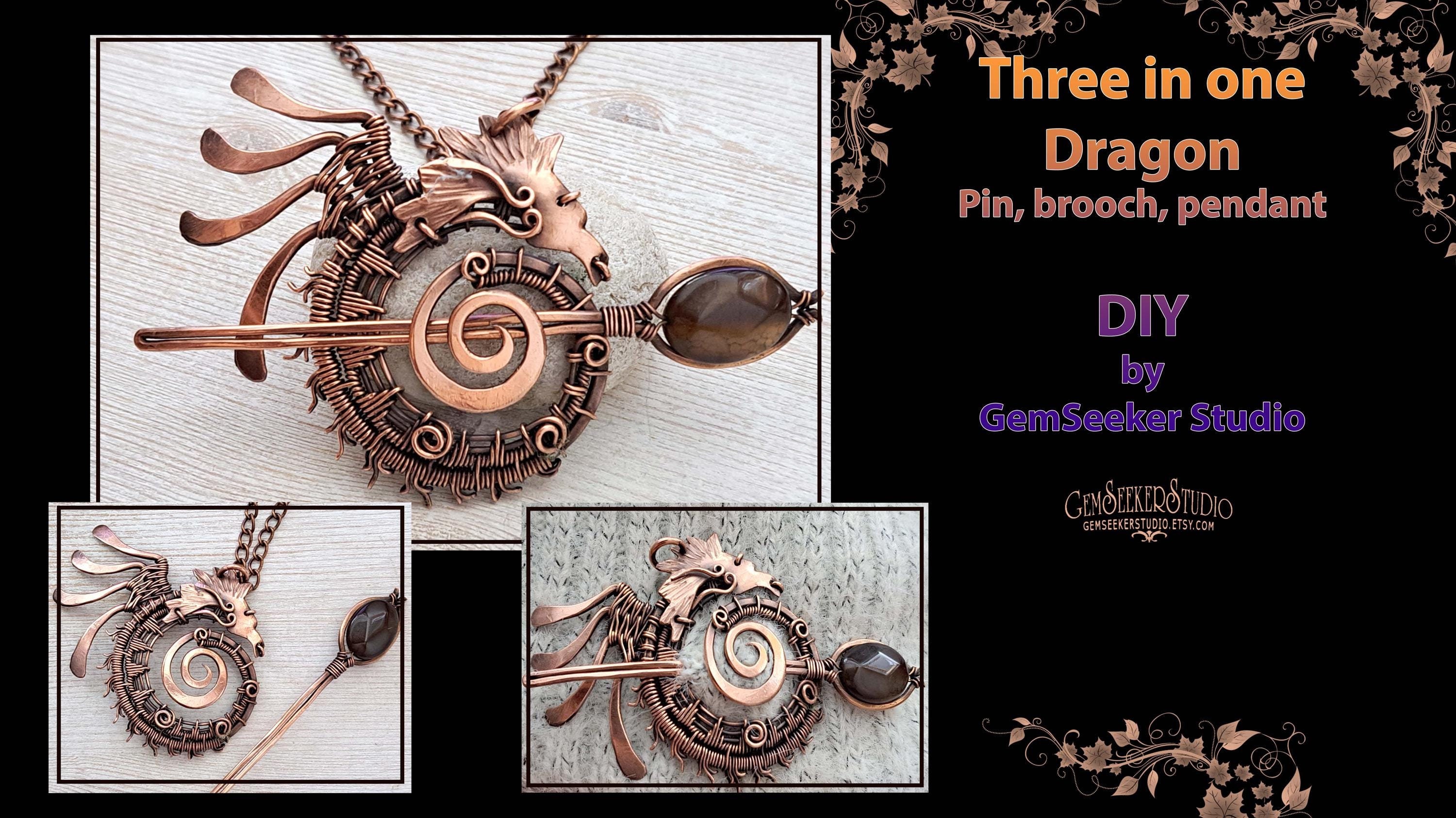 Dragon With Agate Bead Pendant, Brooch, Pin. Printable Template for My ...