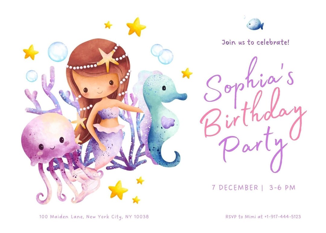 Simple Digital Mermaid Birthday With Parking Lot Links Page Canva ...