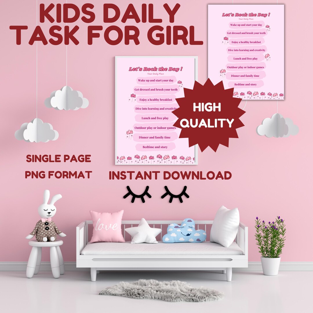Pink Floral Design | Kids Daily Task Planner | 8x10 Printable | Art for ...