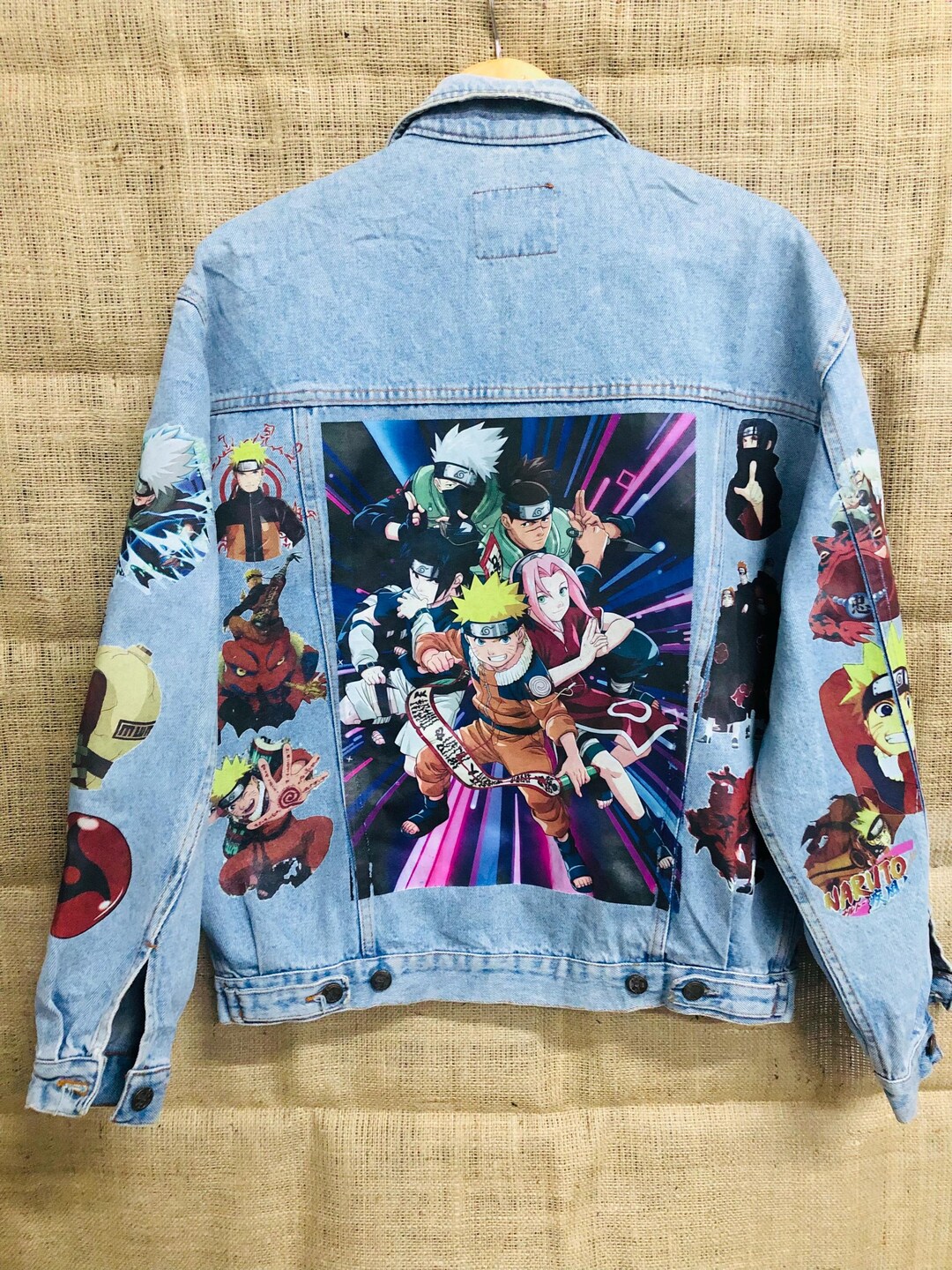 Anime-inspired Vintage Denim Jacket – Shinobi Legend Graphic ...