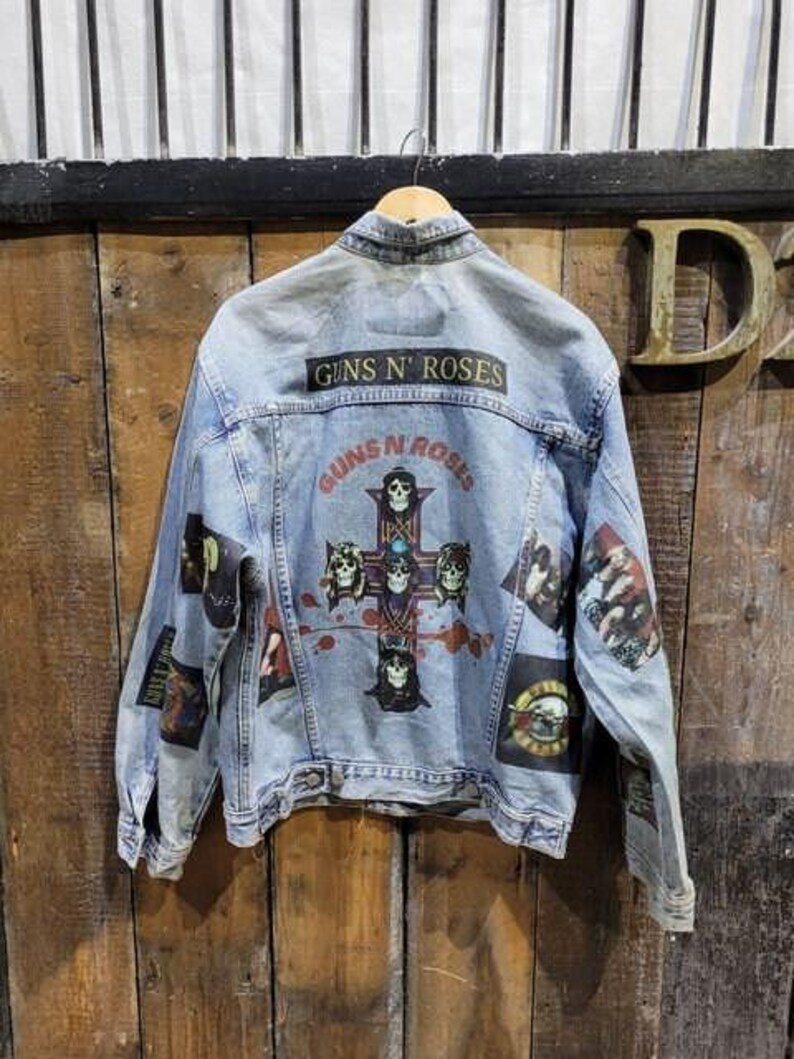 Vintage Rock Band Denim Jacket: Upcycled Music Tribute Jean Jacket ...
