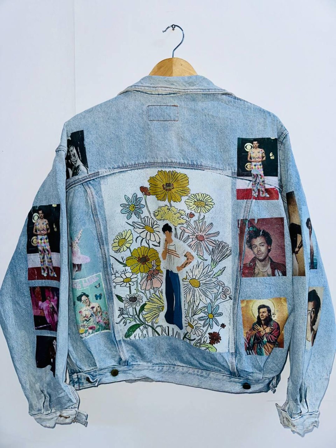 Vintage Denim Jacket With Custom Modern Icon Print - Upcycled Jean ...