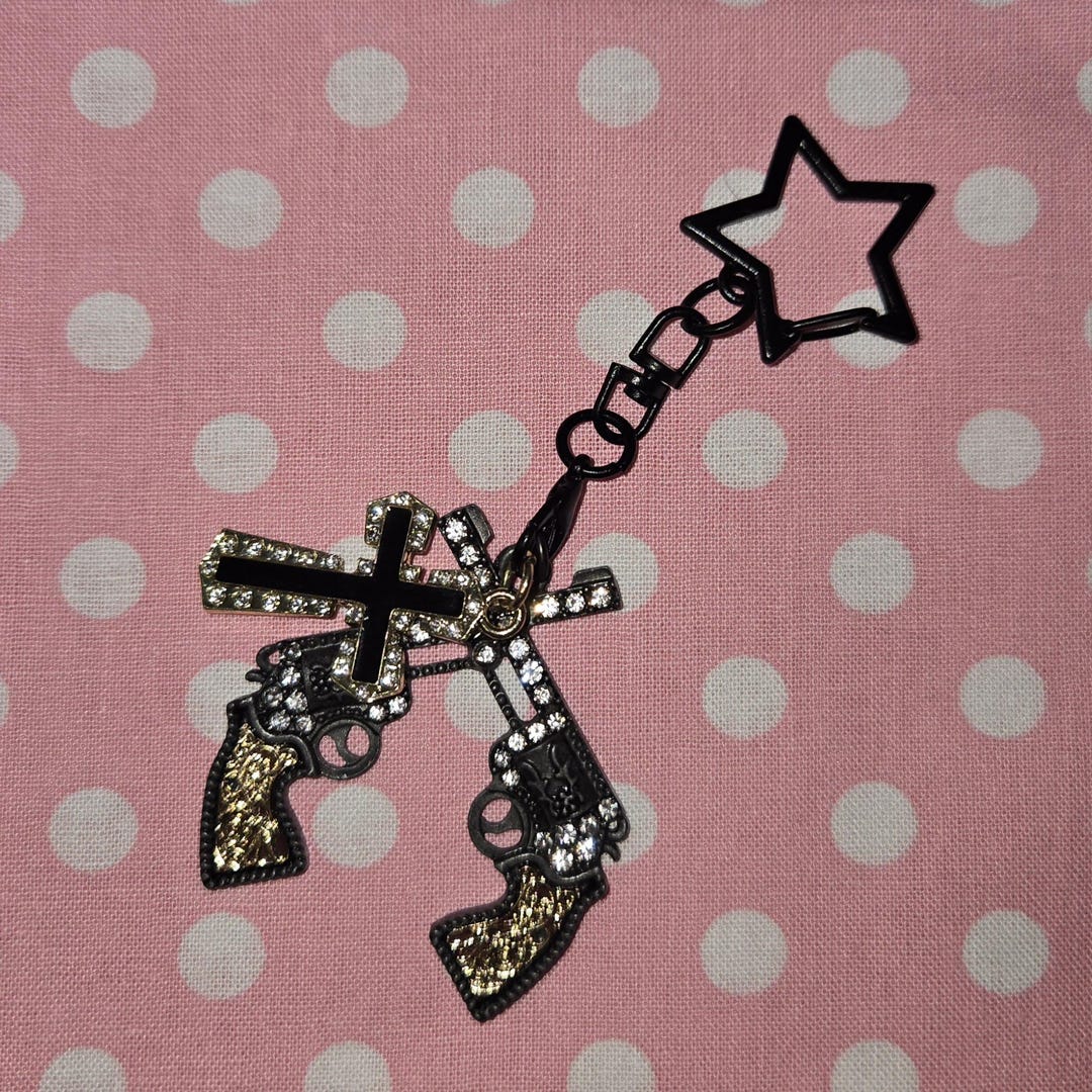 Y2K Revolver Gemstone Metal Star Keychain Clasp With Matching Cross - Etsy