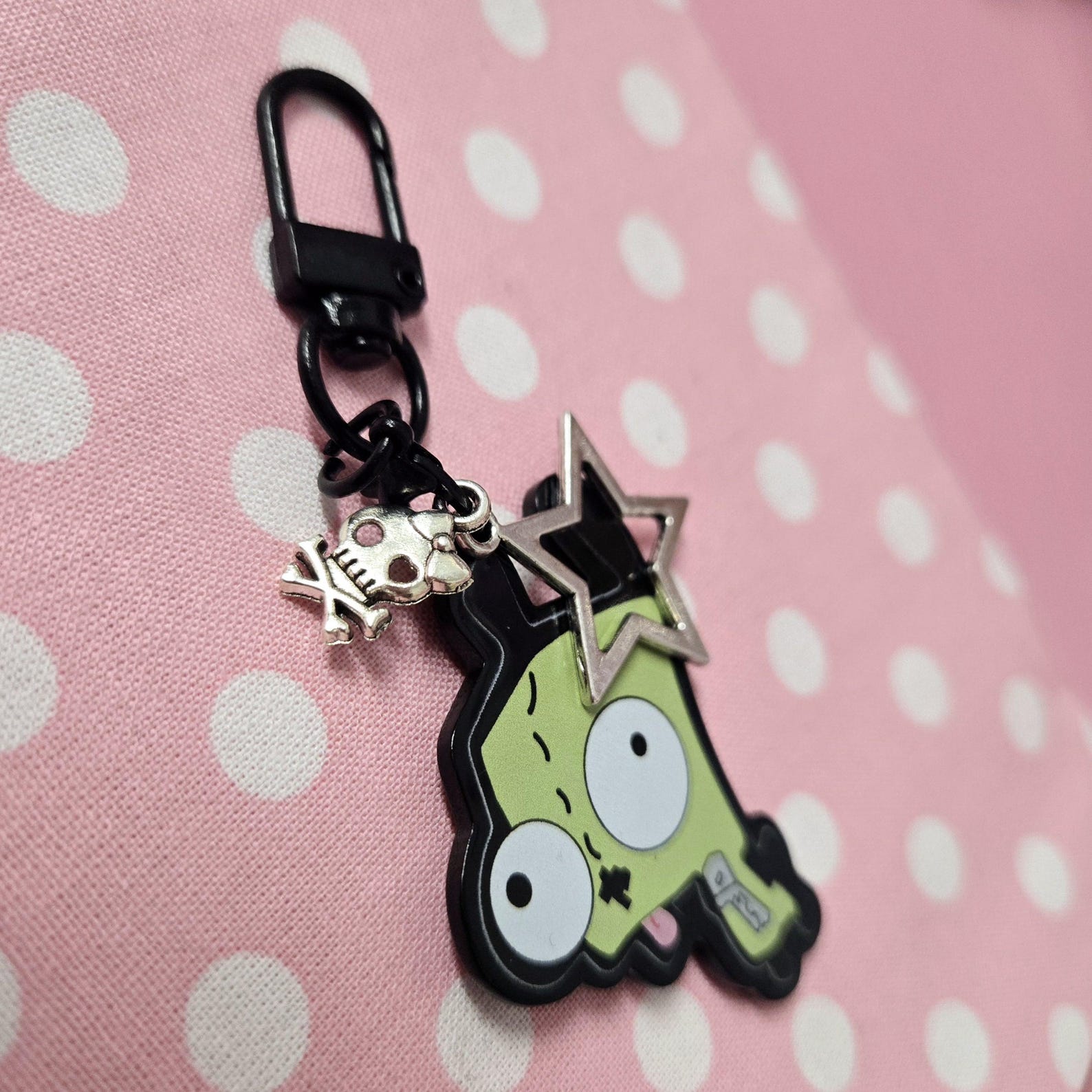 Invader Zim Gir Black Keychain Clasp With Metal Star & Skull Charm - Etsy
