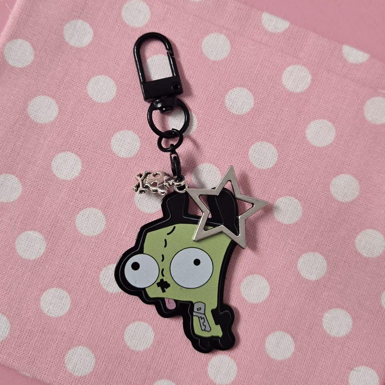 Invader Zim Gir Black Keychain Clasp With Metal Star & Skull Charm - Etsy