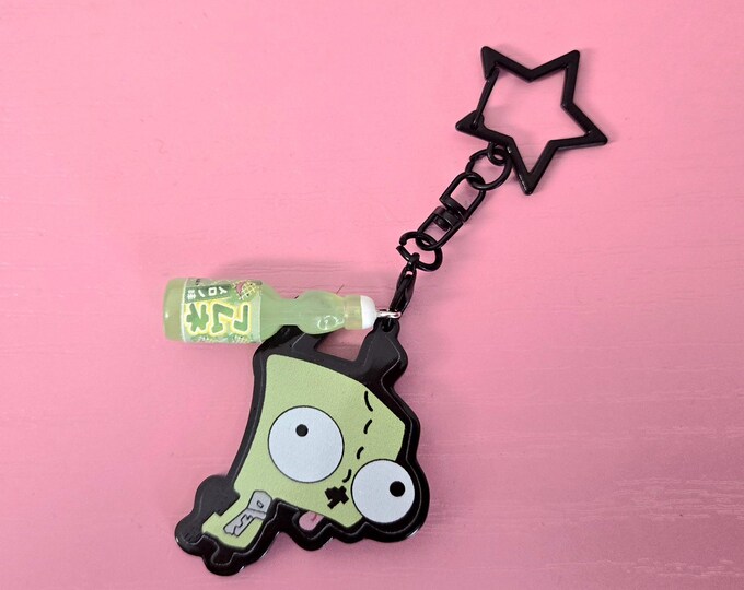 Invader Zim Gir Metal Star Keychain Clasp With Japanese Soda Charm - Etsy