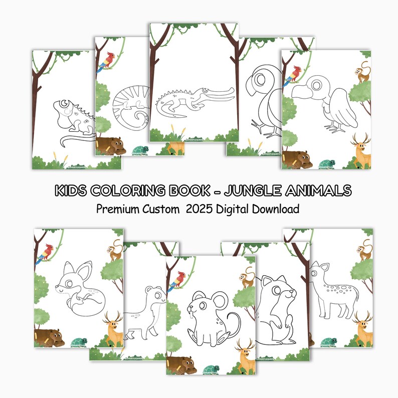 Jungle Animals Kids Coloring Book: Creative Art Activity - Etsy