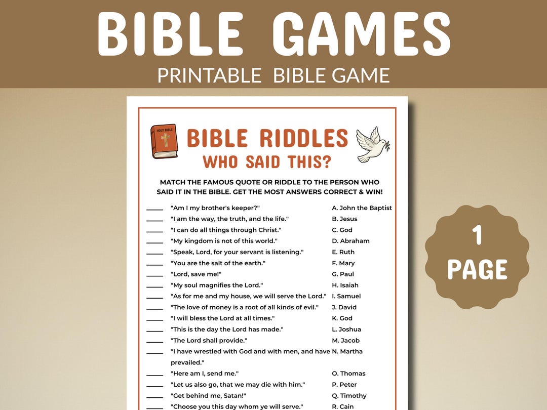 Bible Riddles Who Said It Game | Christian Printable Bible Trivia ...