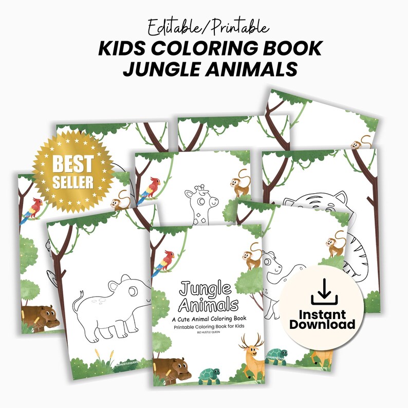Jungle Animals Kids Coloring Book: Creative Art Activity - Etsy