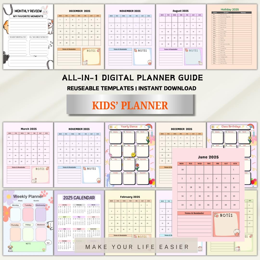 Kids Planner: 365 Day Colorful Daily Organizer (digital Download) - Etsy